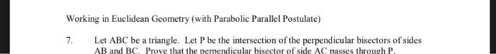 Solved Working in Euclidean Geometry (with Parabolic | Chegg.com