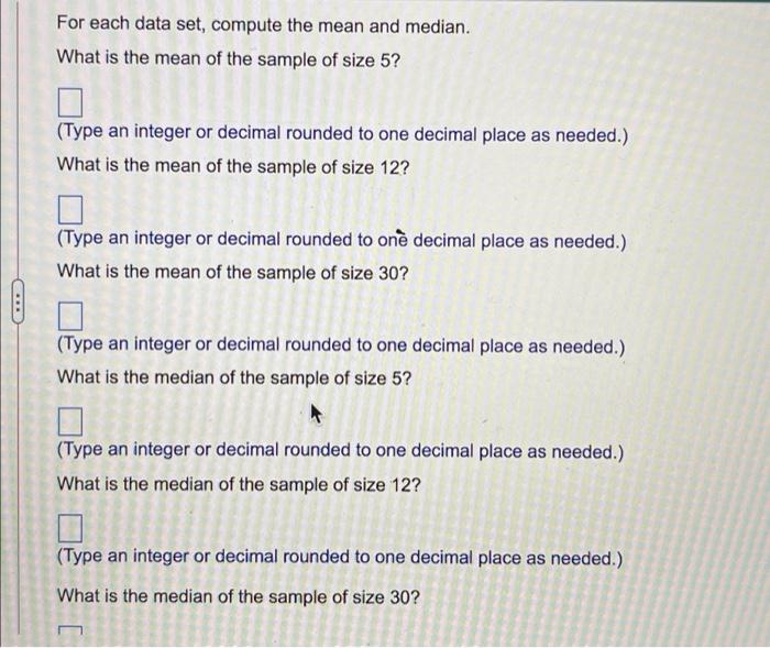 Solved Each of the following three data sets represents the | Chegg.com