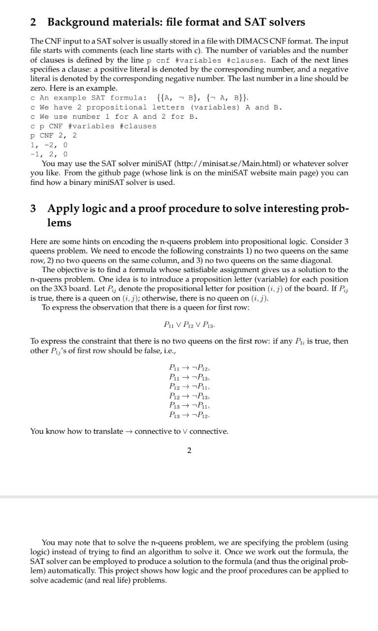 2 Background materials: file format and SAT solvers | Chegg.com