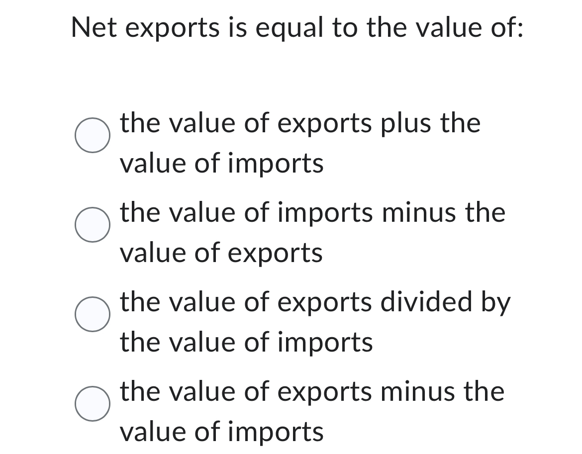 Solved Net exports is equal to the value of:the value of | Chegg.com