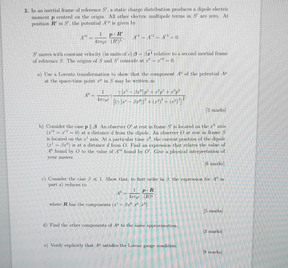 Solved 2. In an inertial frame of reference S′, a static | Chegg.com
