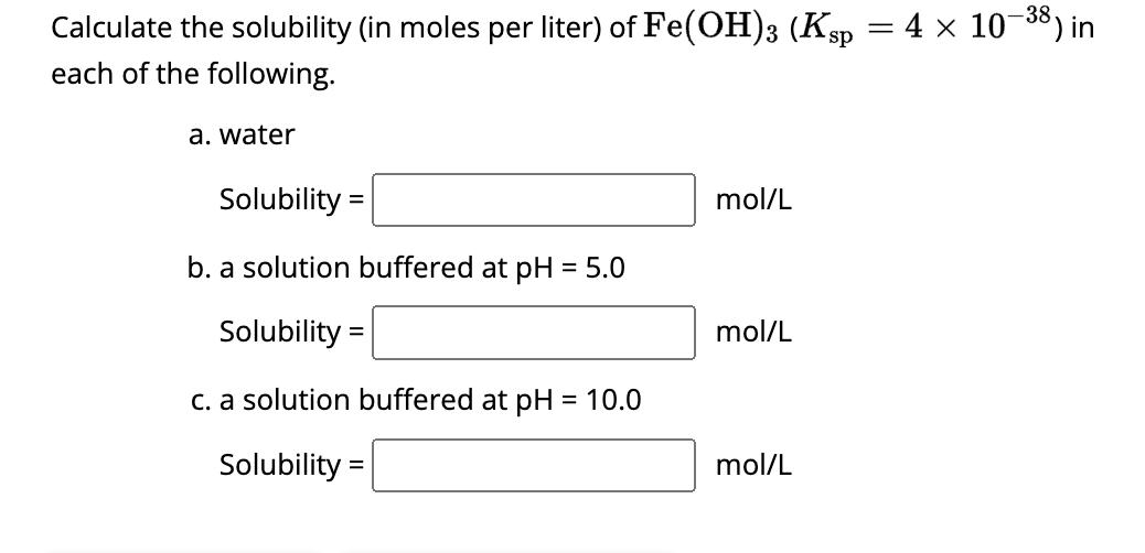 Solved Calculate the solubility (in moles per liter) ﻿of | Chegg.com