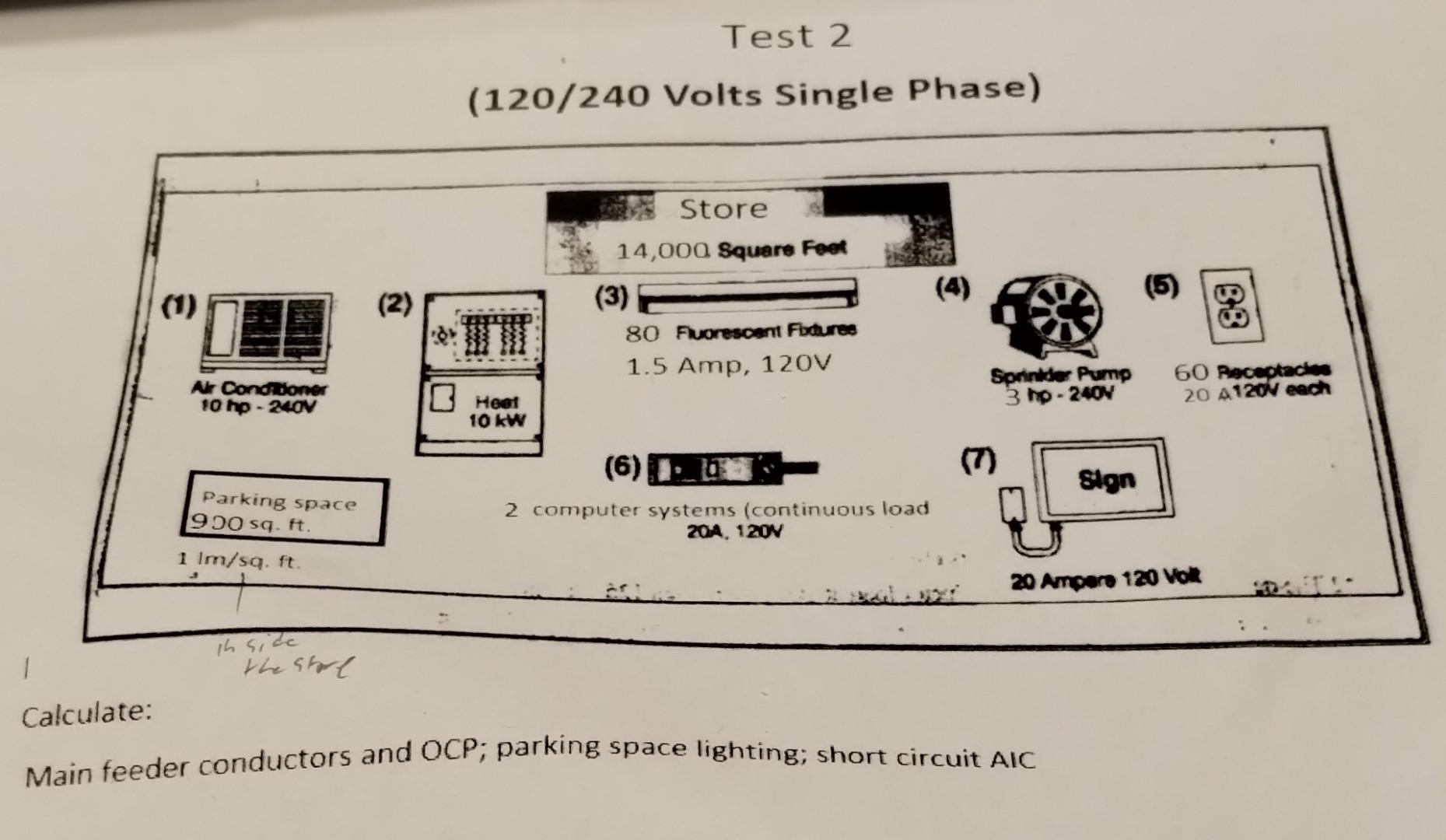 Solved (120/240 Volts Single Phase) Calculate: Main feeder | Chegg.com