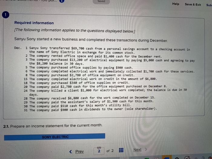 Solved Saved Help Save & Exit Sub Required information [The | Chegg.com