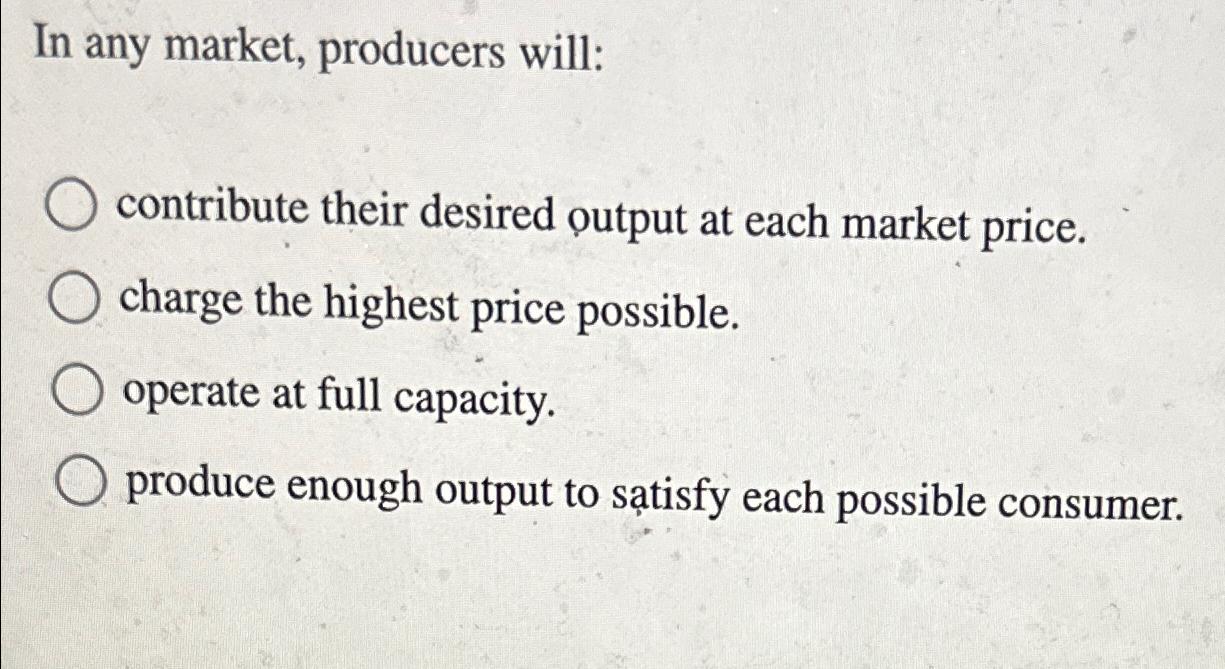 Solved In any market, producers will:contribute their | Chegg.com