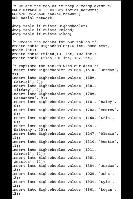Solved + Delete the tables if they already exist +/ DROP | Chegg.com