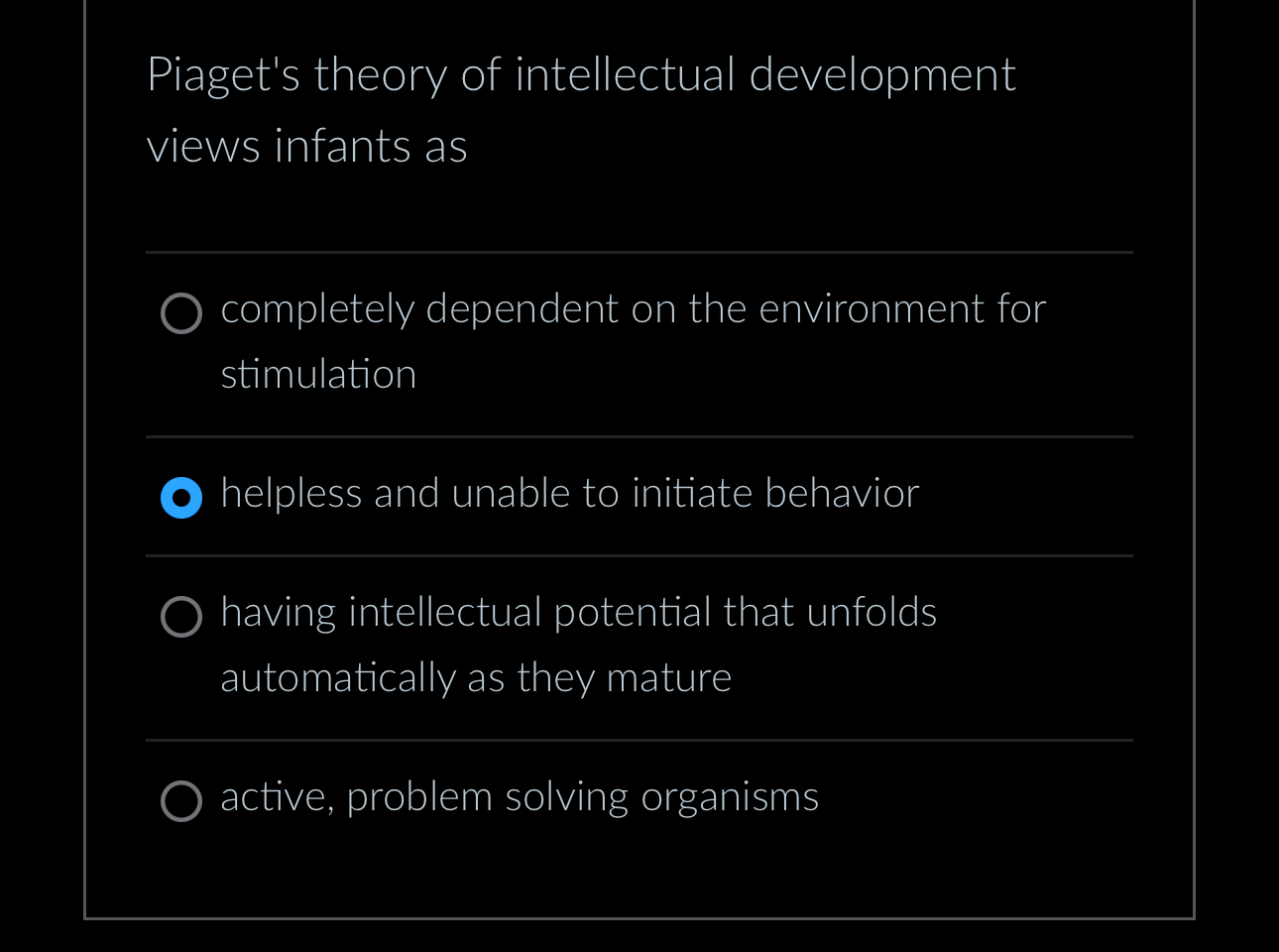 Solved Piaget's theory of intellectual development views | Chegg.com