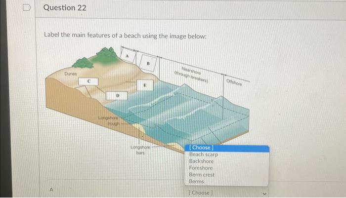 Solved Label the main features of a beach using the image | Chegg.com