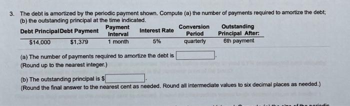Solved The debt is amortized by the periodic payment shown. | Chegg.com