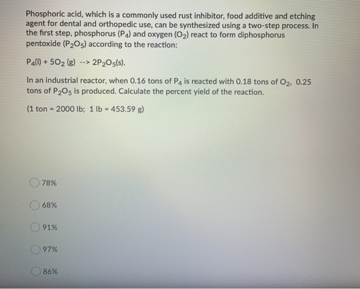 Solved Phosphoric acid, which is a commonly used rust | Chegg.com