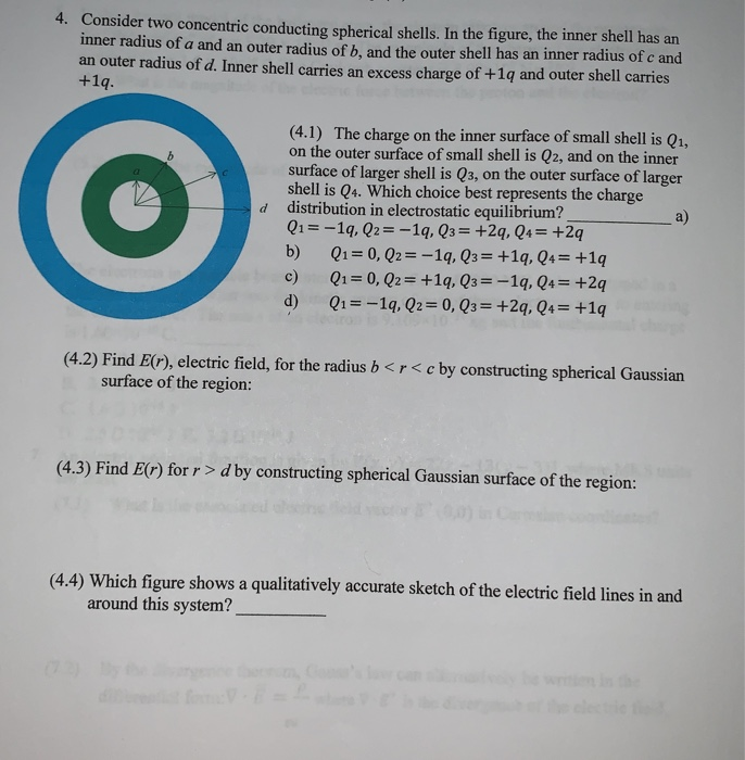 Solved 4. Consider two concentric conducting spherical | Chegg.com