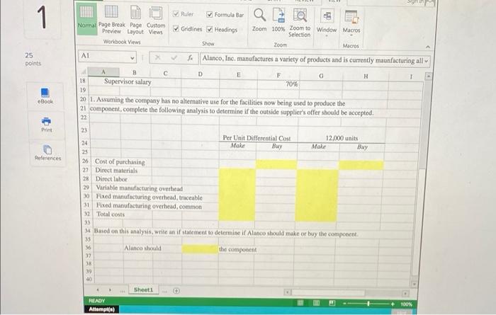 Solved 1 Preparing a Make or Buy Analysis using Excel's SUM, | Chegg.com