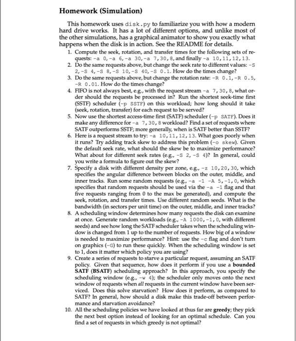 Homework (Simulation) This homework uses disk. py to | Chegg.com