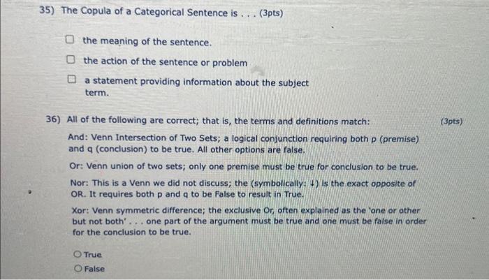 35) The Copula of a Categorical Sentence is ... | Chegg.com