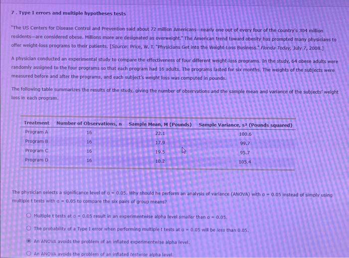 Solved 7 Type I Errors And Multiple Hypotheses Tests The 6862