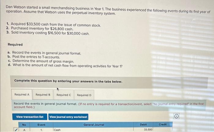 Solved Dan Watson started a small merchandising business in | Chegg.com