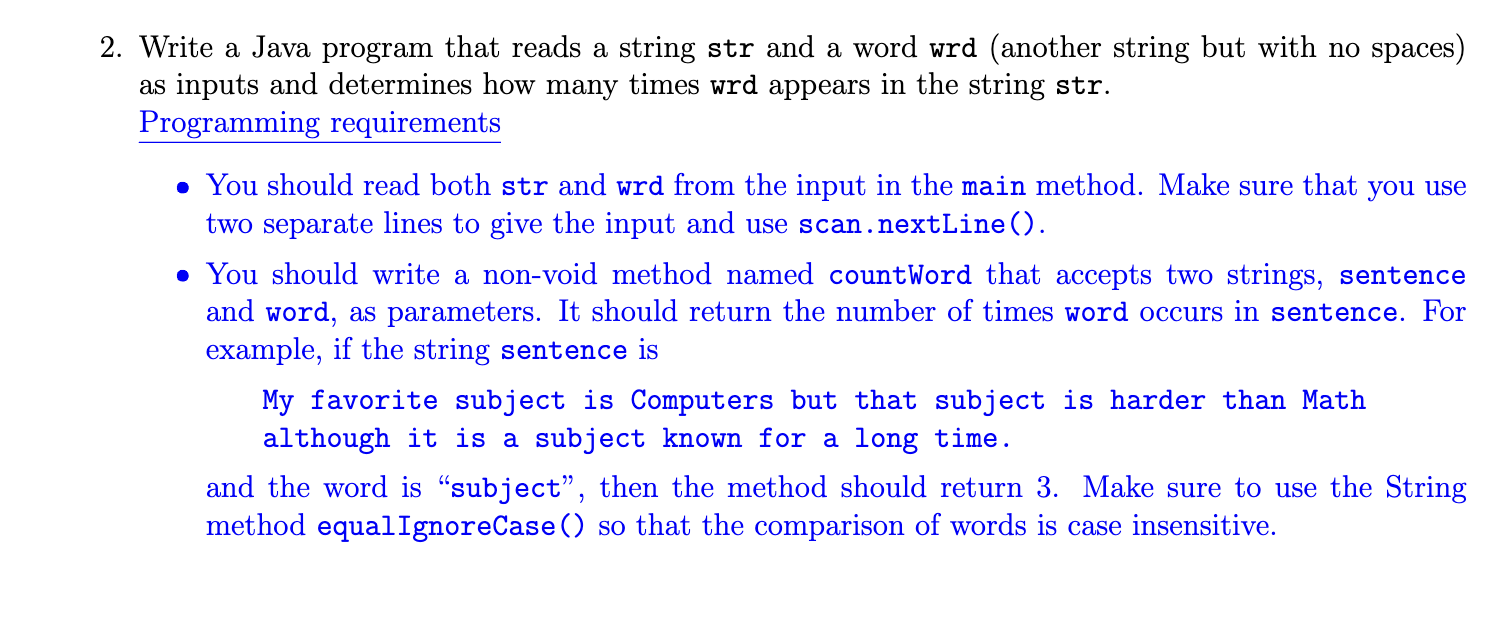 Solved Write a Java program that reads a string str and a | Chegg.com