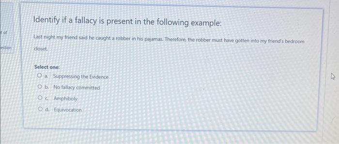 Solved Identify if a fallacy is present in the following | Chegg.com