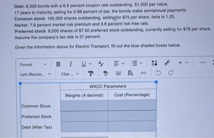 Solved Debt: 8,300 bonds with a 6.9 percent coupon rate | Chegg.com