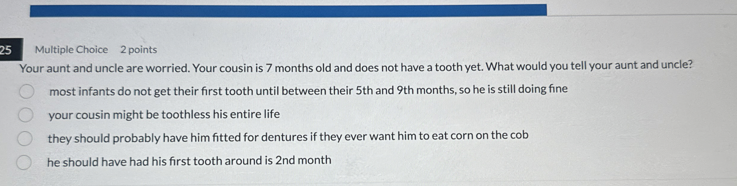 Solved 25Multiple Choice2 ﻿pointsYour aunt and uncle are | Chegg.com