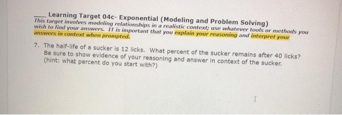 Solved Learning Target 04c- Exponential (Modeling and | Chegg.com