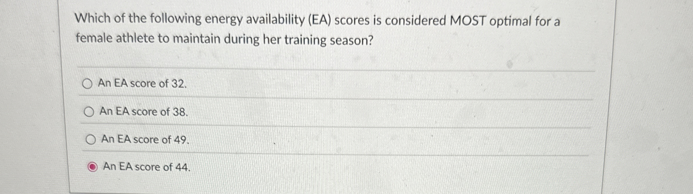 Solved Which of the following energy availability (EA) | Chegg.com