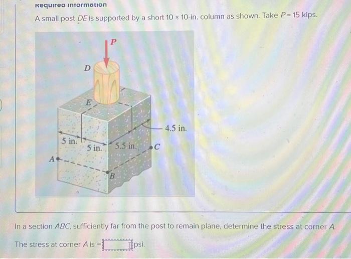 Solved A small post DE is supported by a short 10×10-in. | Chegg.com