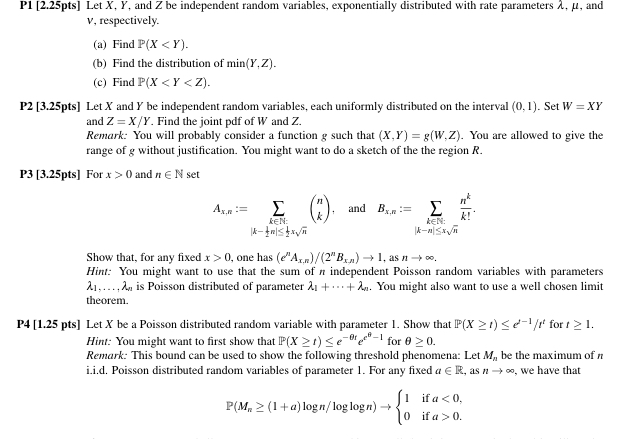 Solved P1 [2.25pts] ﻿Let x,Y, ﻿and Z ﻿be independent random | Chegg.com