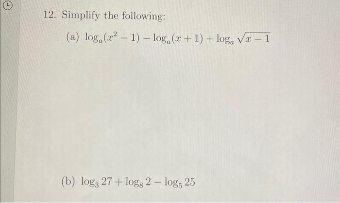 Solved 12. Simplify the following: (a) | Chegg.com