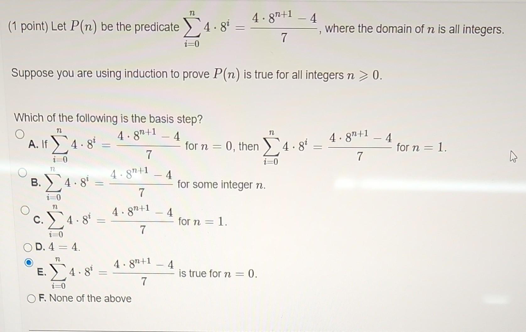 Solved (1 point) Let P(n) be the predicate | Chegg.com