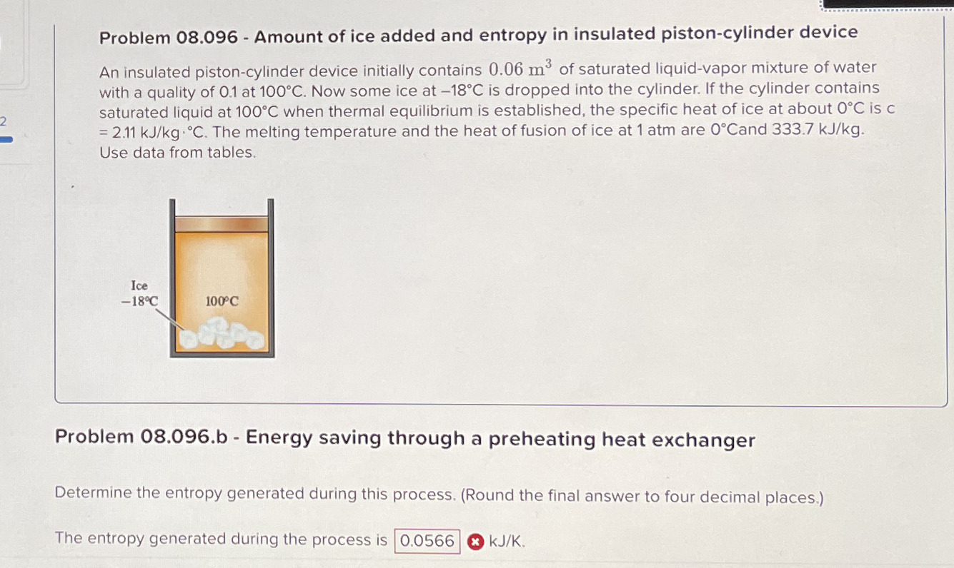 Solved Problem 08.096 - ﻿Amount of ice added and entropy in | Chegg.com