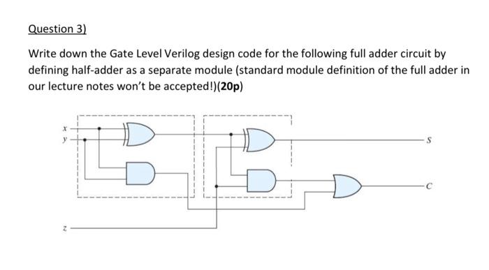 Solved Question 3) Write down the Gate Level Verilog design | Chegg.com