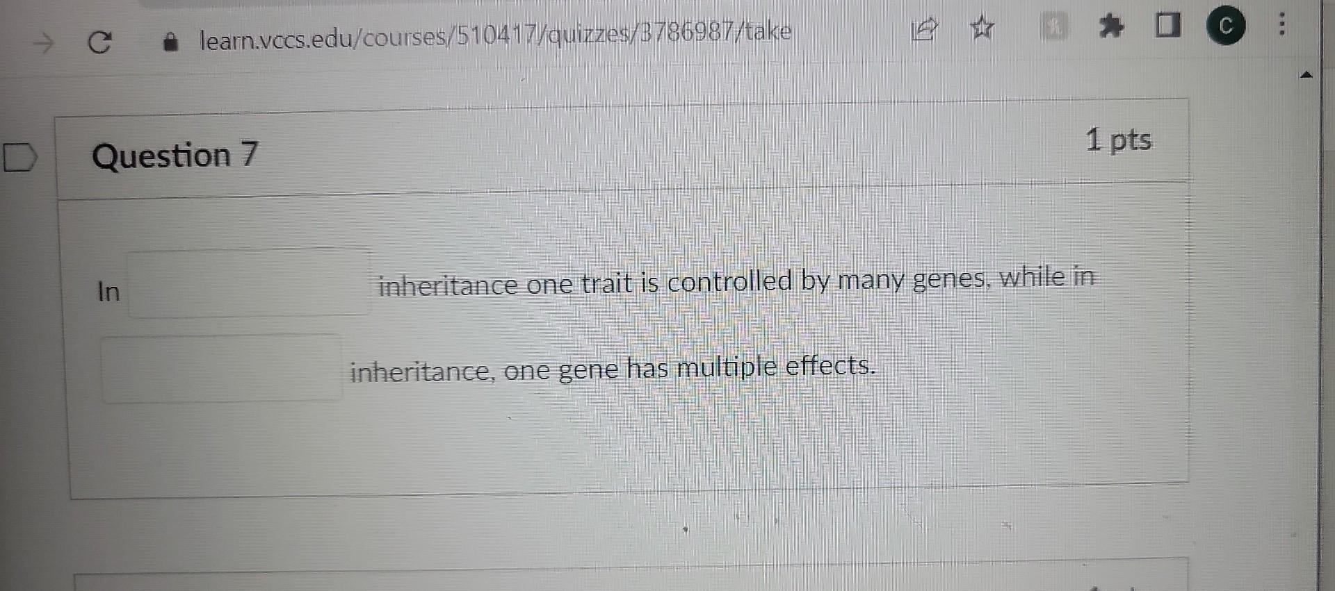 Solved inheritance one trait is controlled by many genes, | Chegg.com