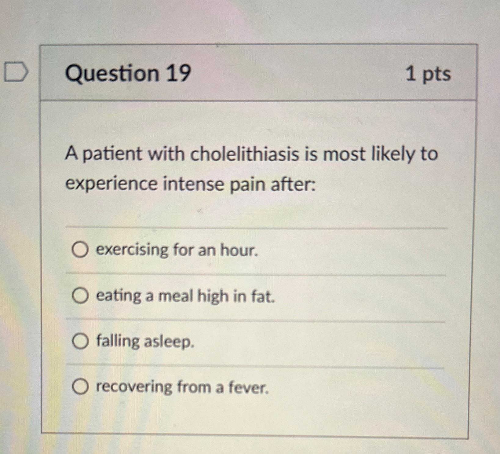 Solved Question 191 ﻿ptsA patient with cholelithiasis is | Chegg.com