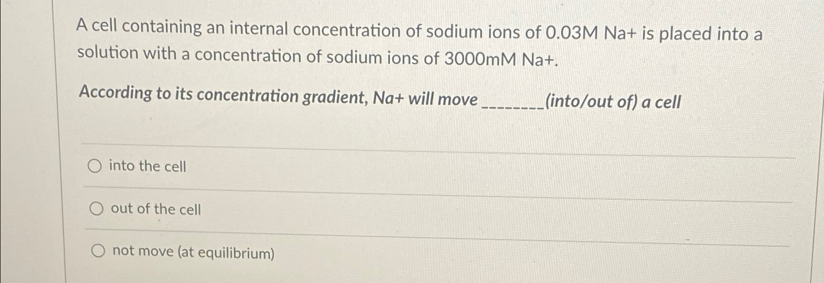 Solved A cell containing an internal concentration of sodium | Chegg.com