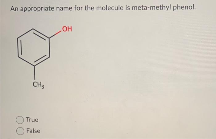 Solved An appropriate name for the molecule is meta-methyl | Chegg.com