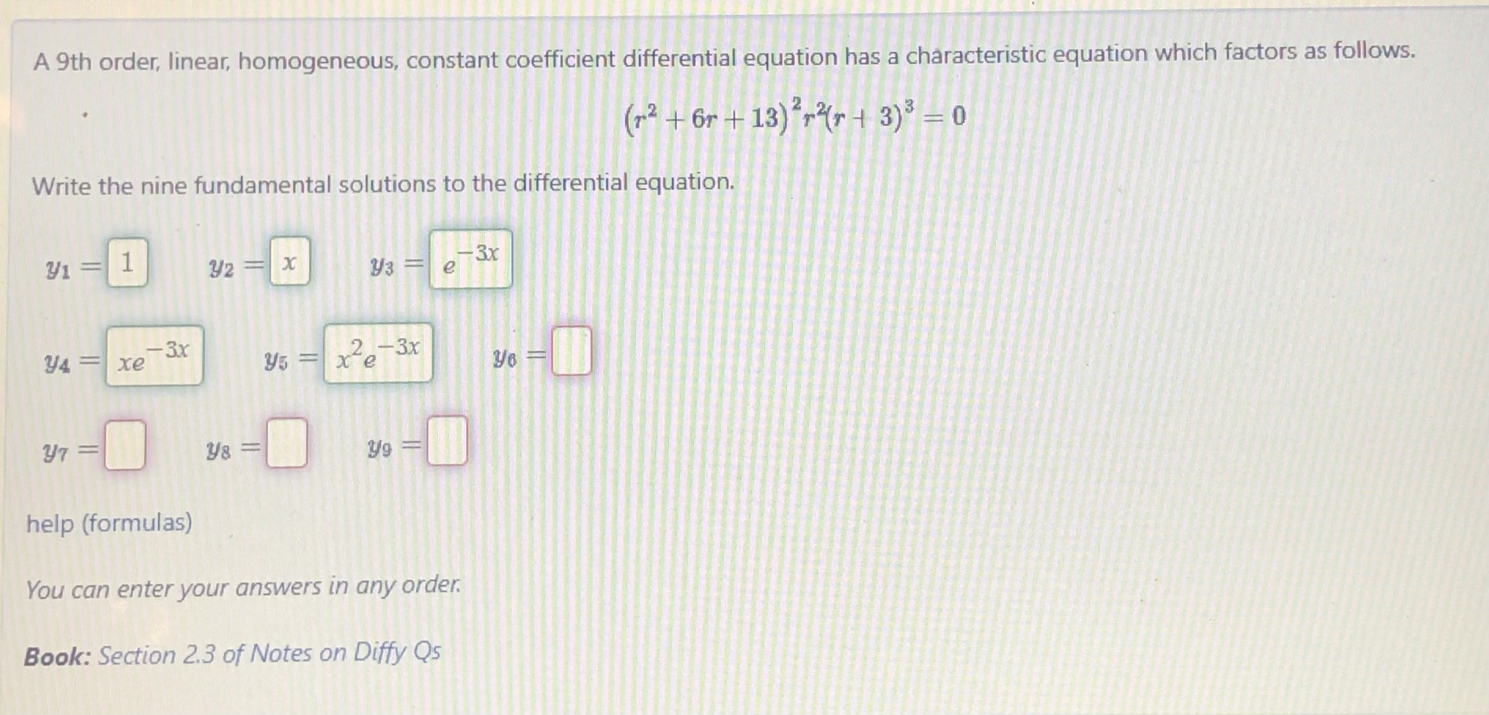 Solved A 9th Order Linear Homogeneous Constant