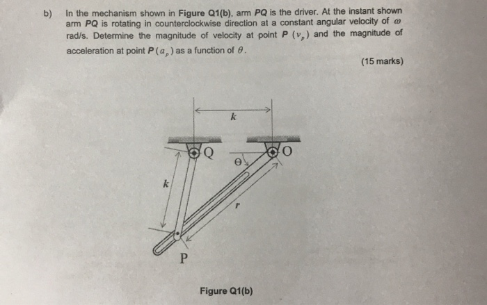 Solved b) In the mechanism shown in Figure Q1(b), arm PQ is | Chegg.com