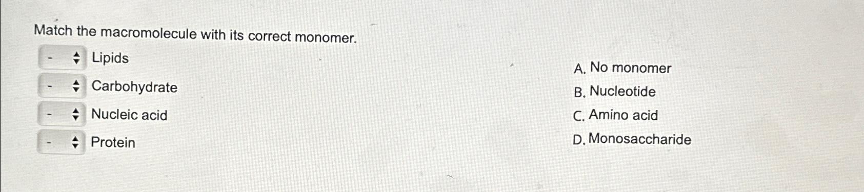 Solved Match The Macromolecule With Its Correct