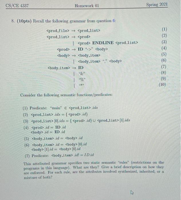 CS/CE 4337 Homework 01 Spring 2021 (1) (2) (3) 8. | Chegg.com