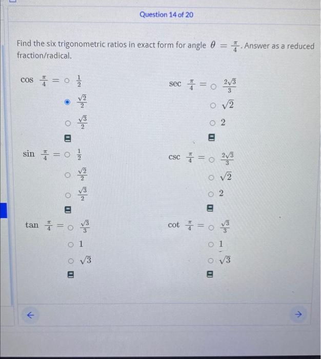 Solved Find the six trigonometric ratios in exact form for | Chegg.com