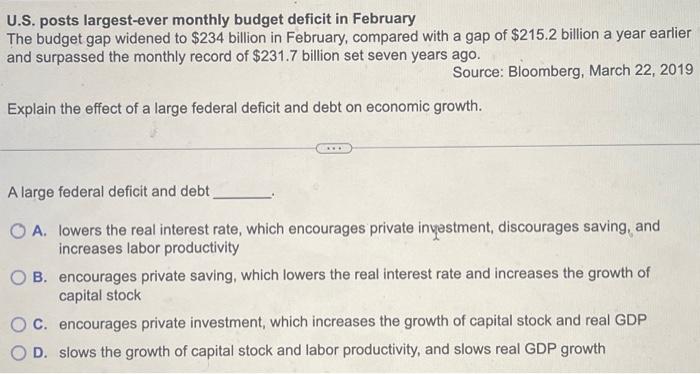 Solved U.S. posts largest-ever monthly budget deficit in | Chegg.com