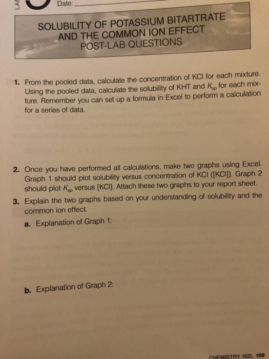 LAE Date: SOLUBILITY OF POTASSIUM BITARTRATE AND THE | Chegg.com