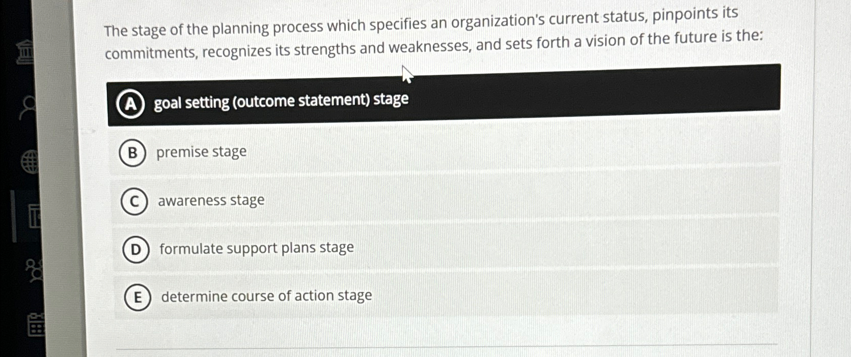 Solved The stage of the planning process which specifies an | Chegg.com