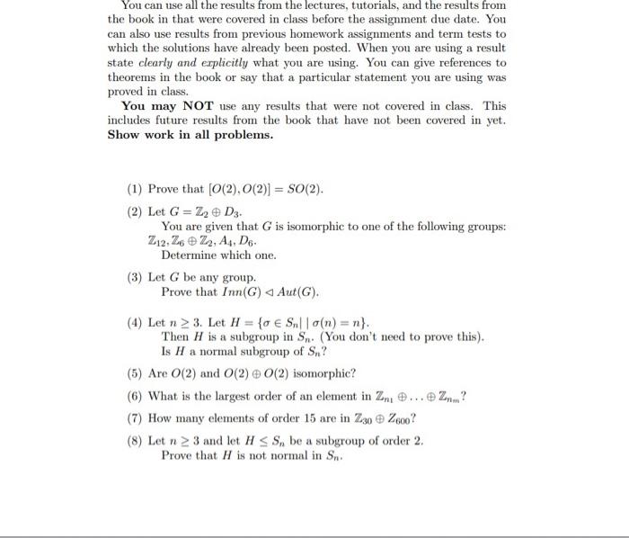 Solved You can use all the results from the lectures, | Chegg.com