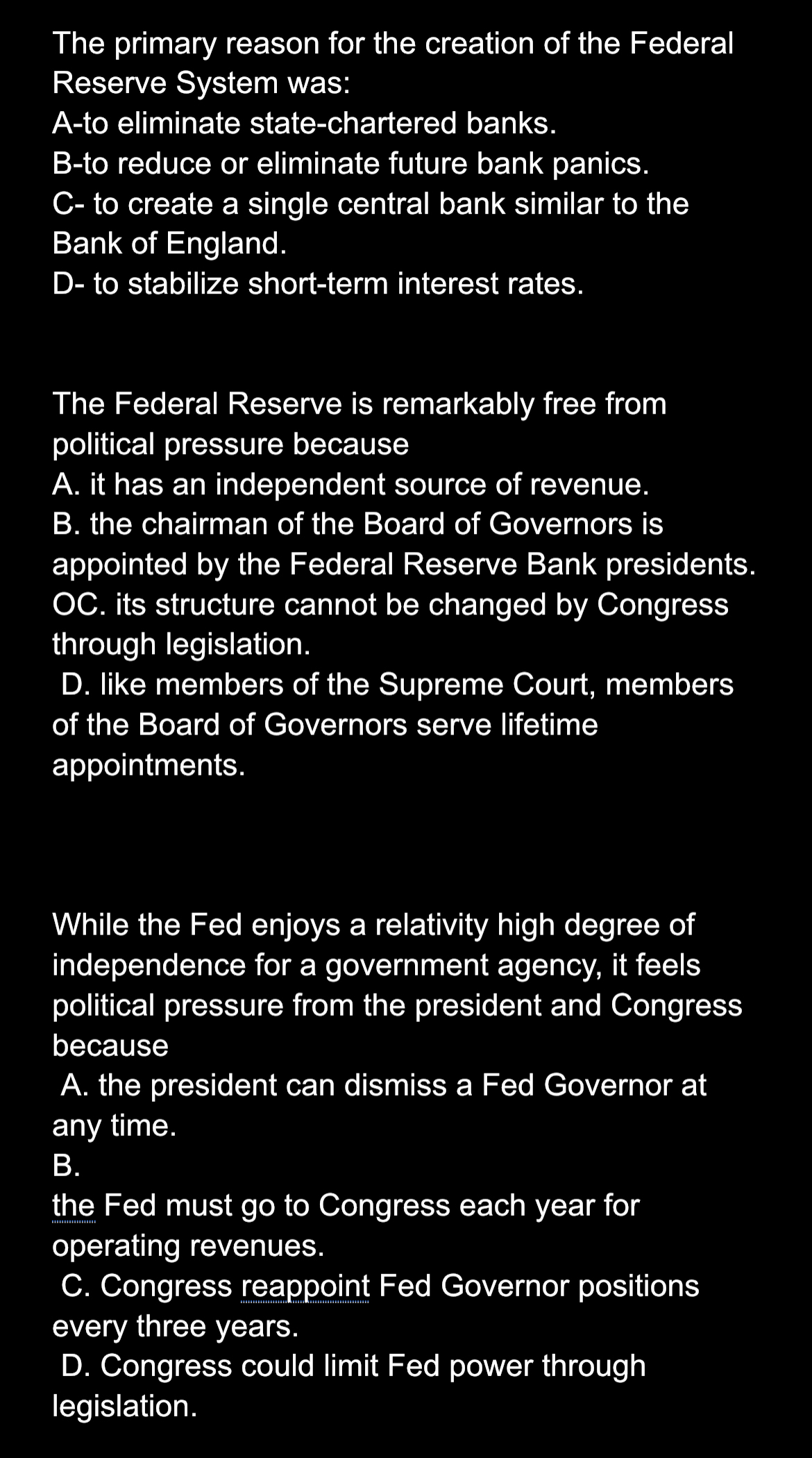 Solved The primary reason for the creation of the Federal | Chegg.com