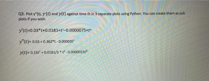Solved Q3. Plot y′′(t),y′(t) and y(t) against time tt in 3 | Chegg.com