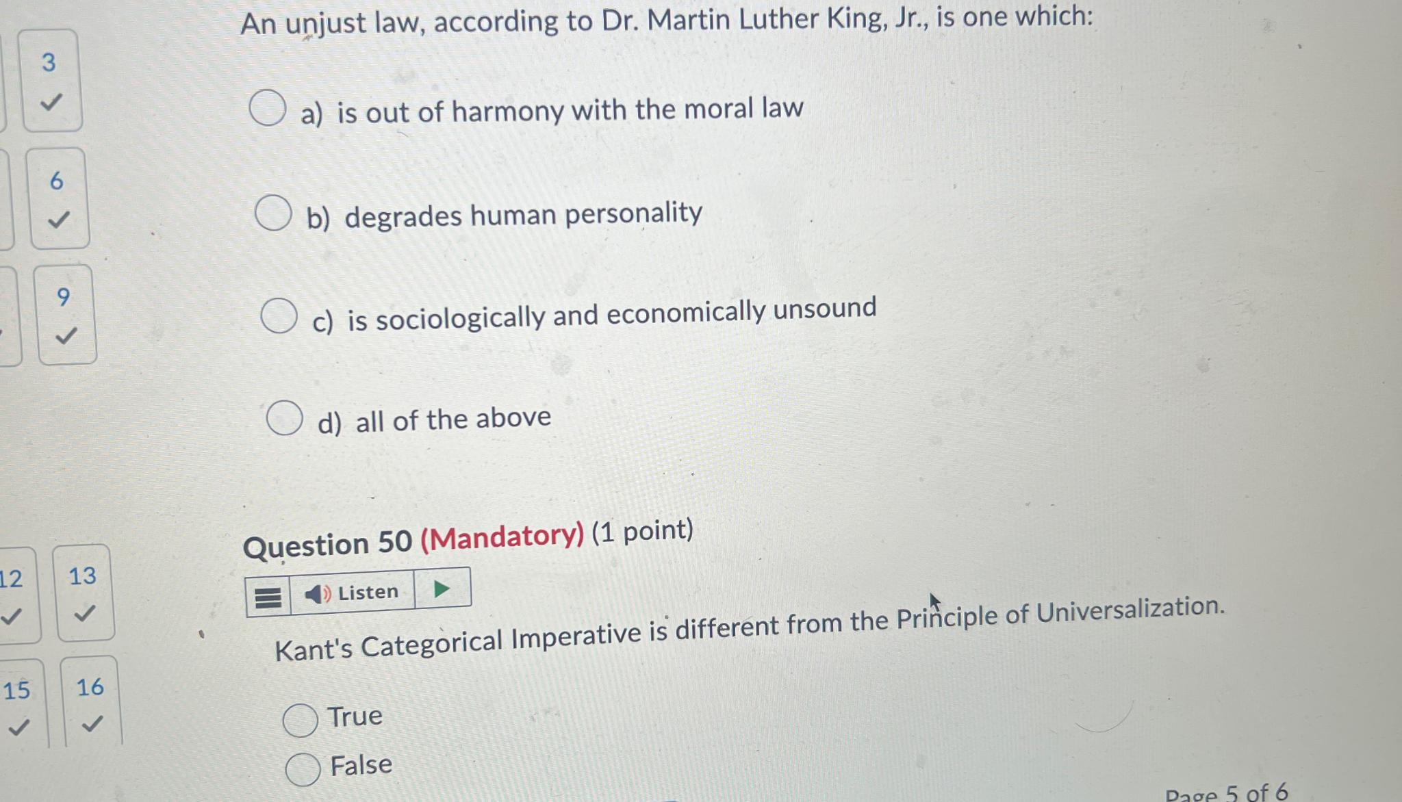 Solved An unjust law, according to Dr. ﻿Martin Luther King, | Chegg.com