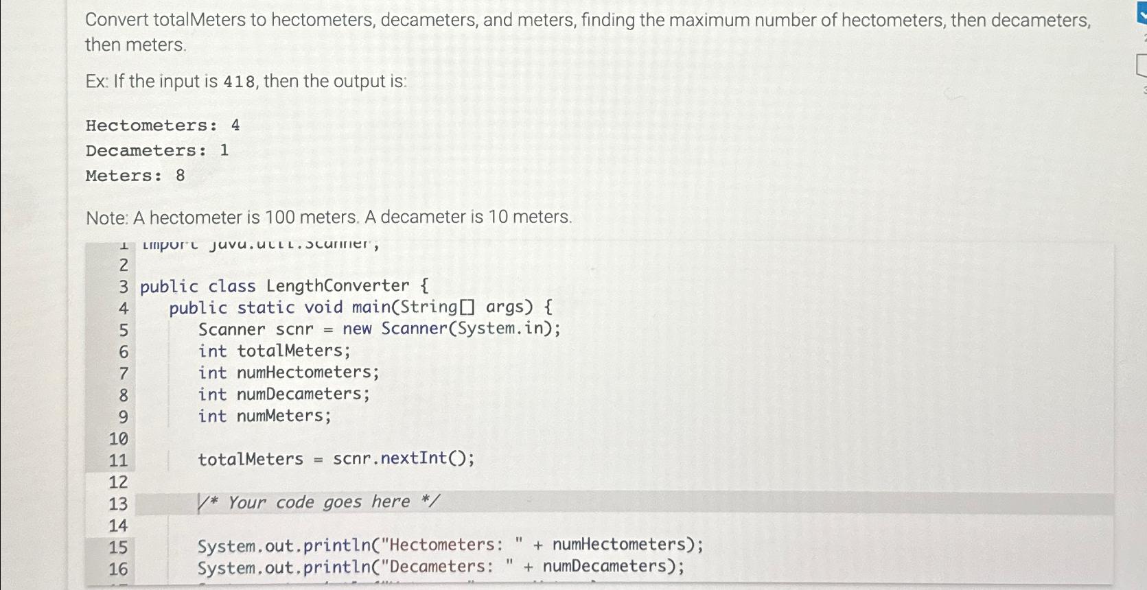 Solved Convert totalMeters to hectometers, decameters, and | Chegg.com