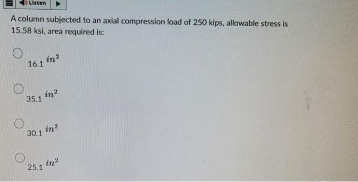 Solved A column subjected to an axial compression load of | Chegg.com